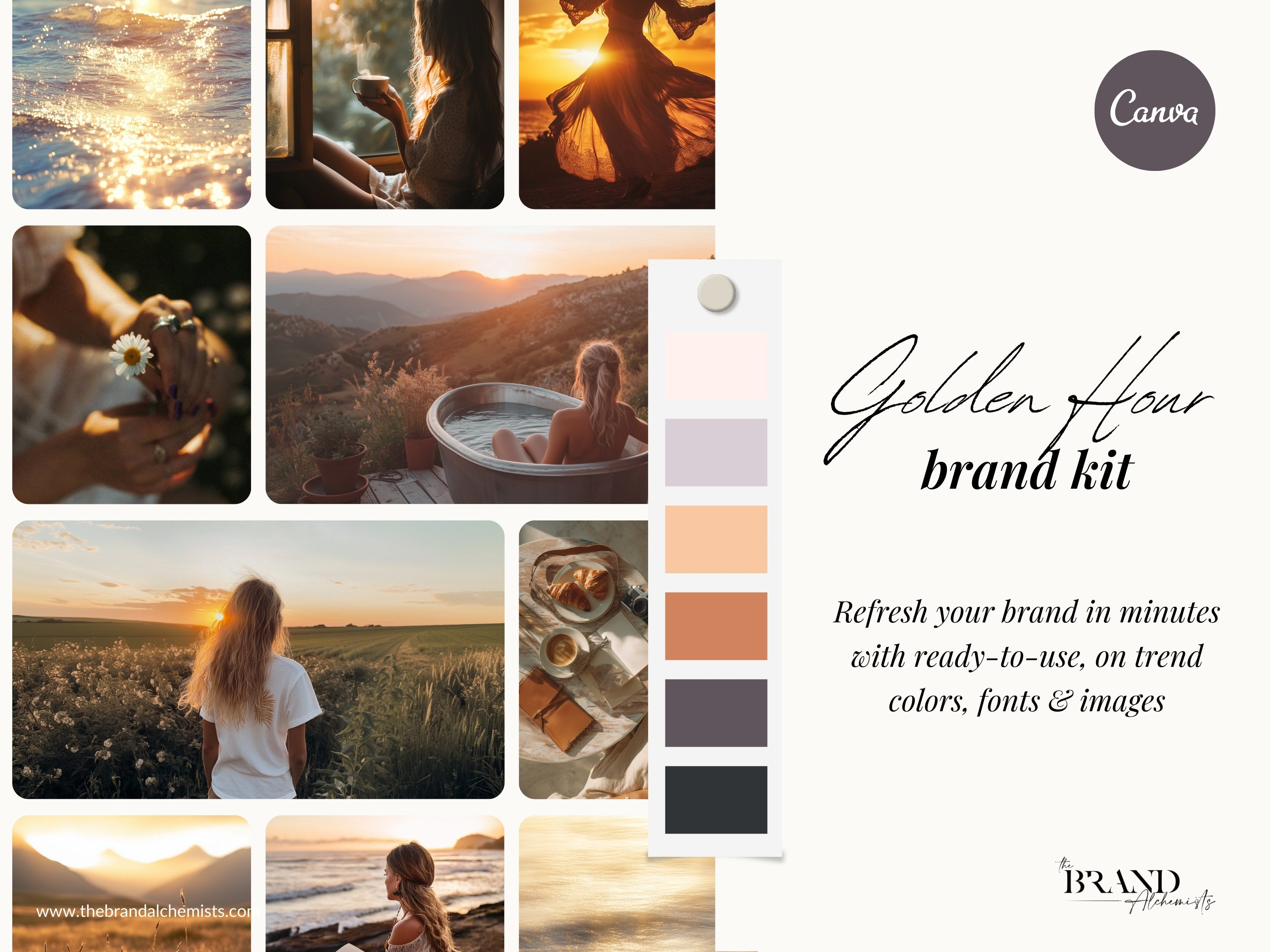 Golden Hour Brand Kit + Stock Images Vol 2 | DIY Canva Branding Kit ...